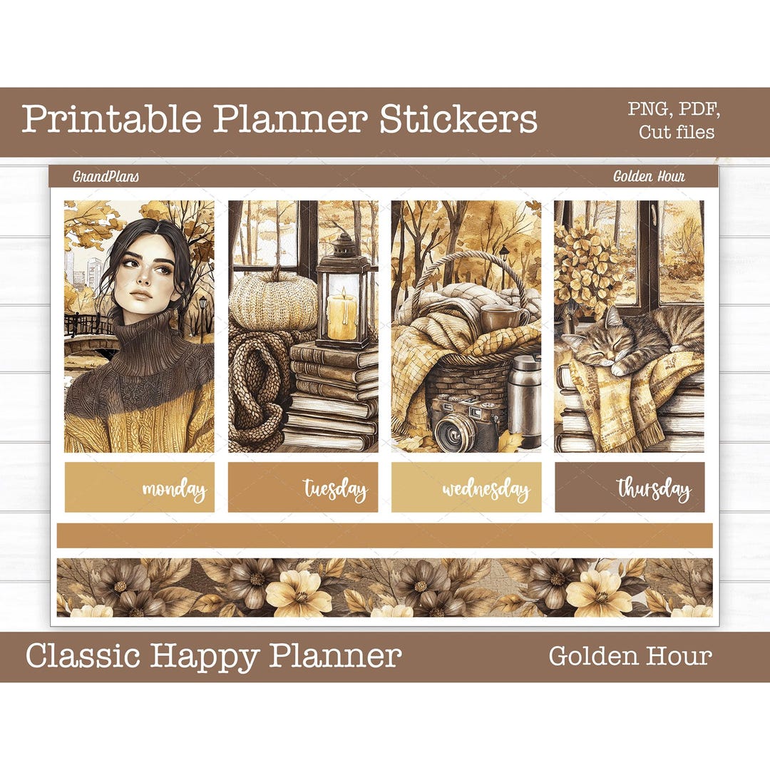 Fall Printable Planner Stickers, Weekly Sticker Kit, Golden Hour ...