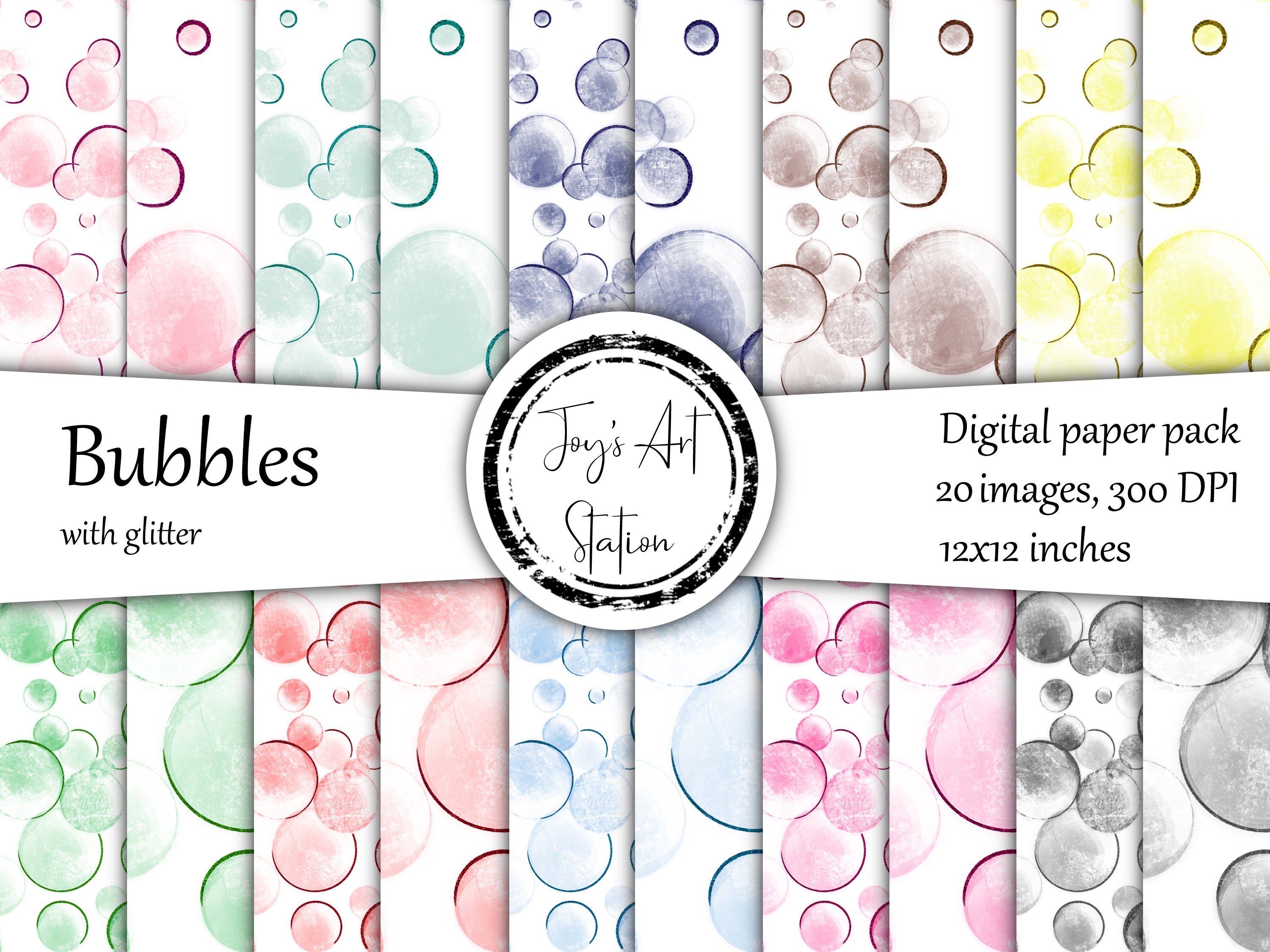 Water Bubbles Digital Paper Pack, Soap Bubbles Seamless Pattern ...