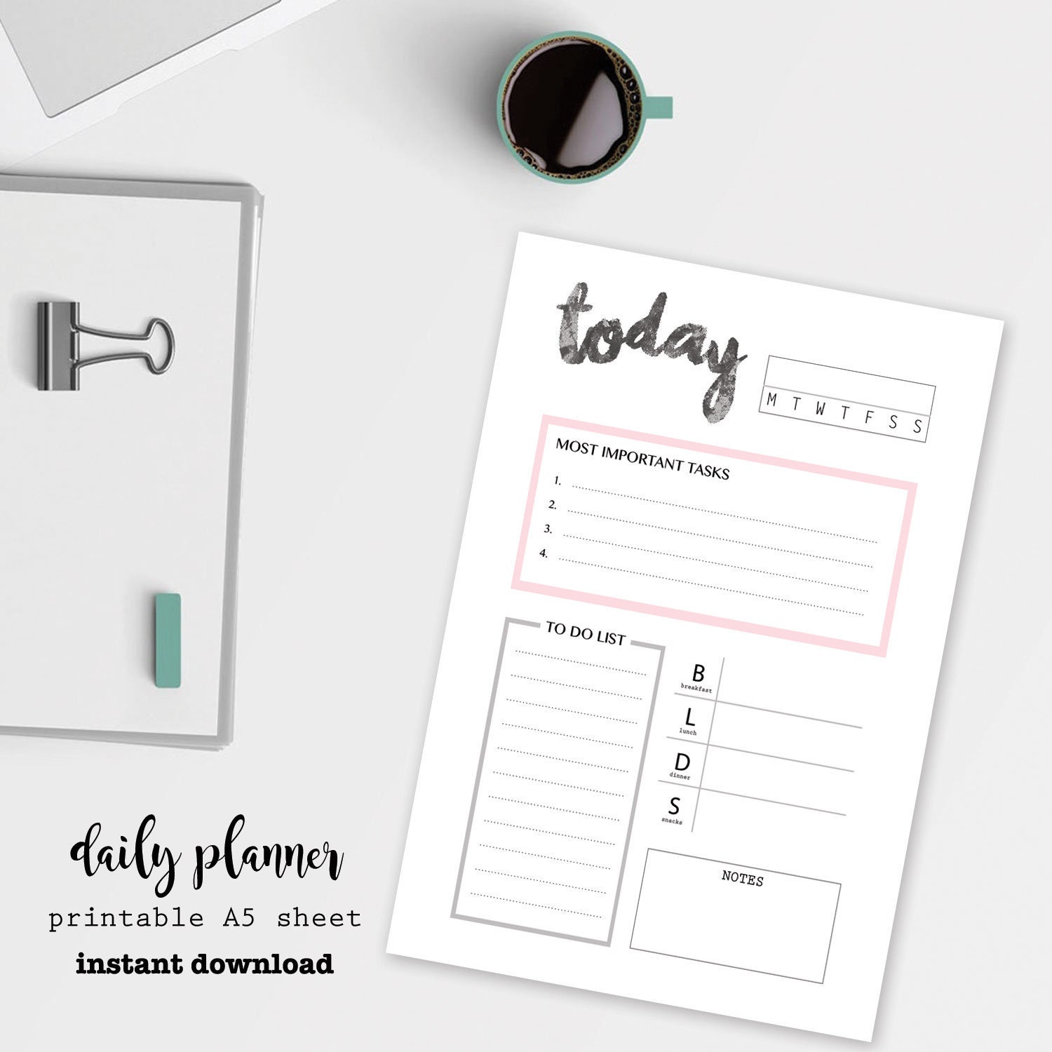Simple Daily Planner Printable, Day Organizer, A5 Daily Planner Inserts ...