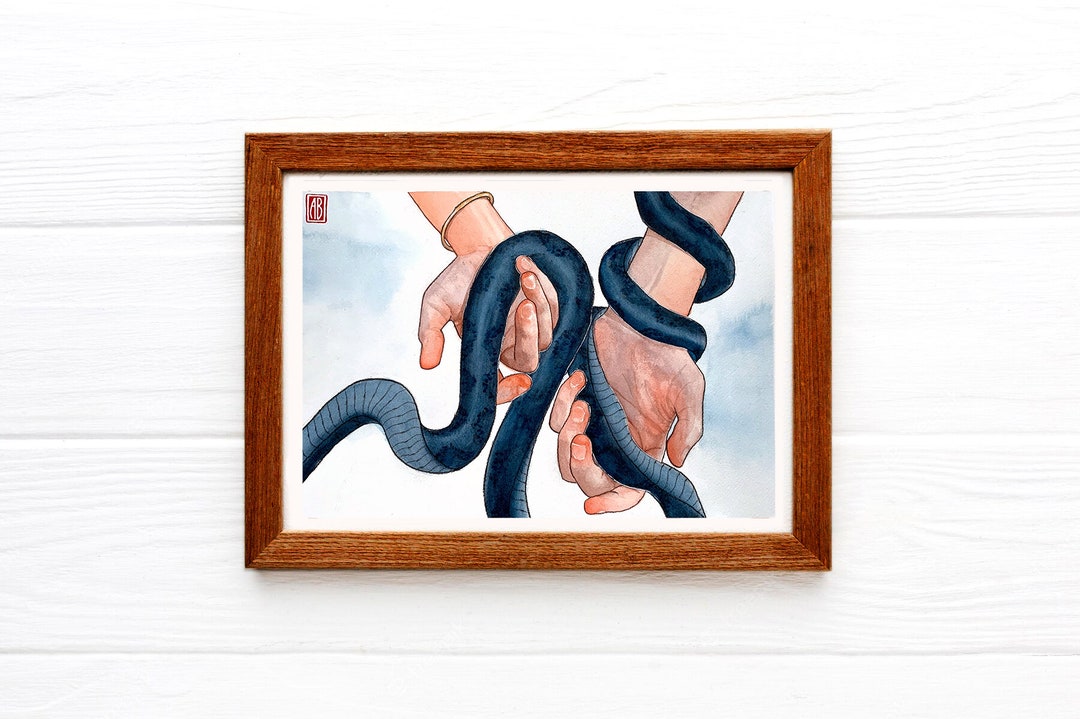 Hands Holding Snake Watercolor Art Print , Wall Art , Japanese Art ...