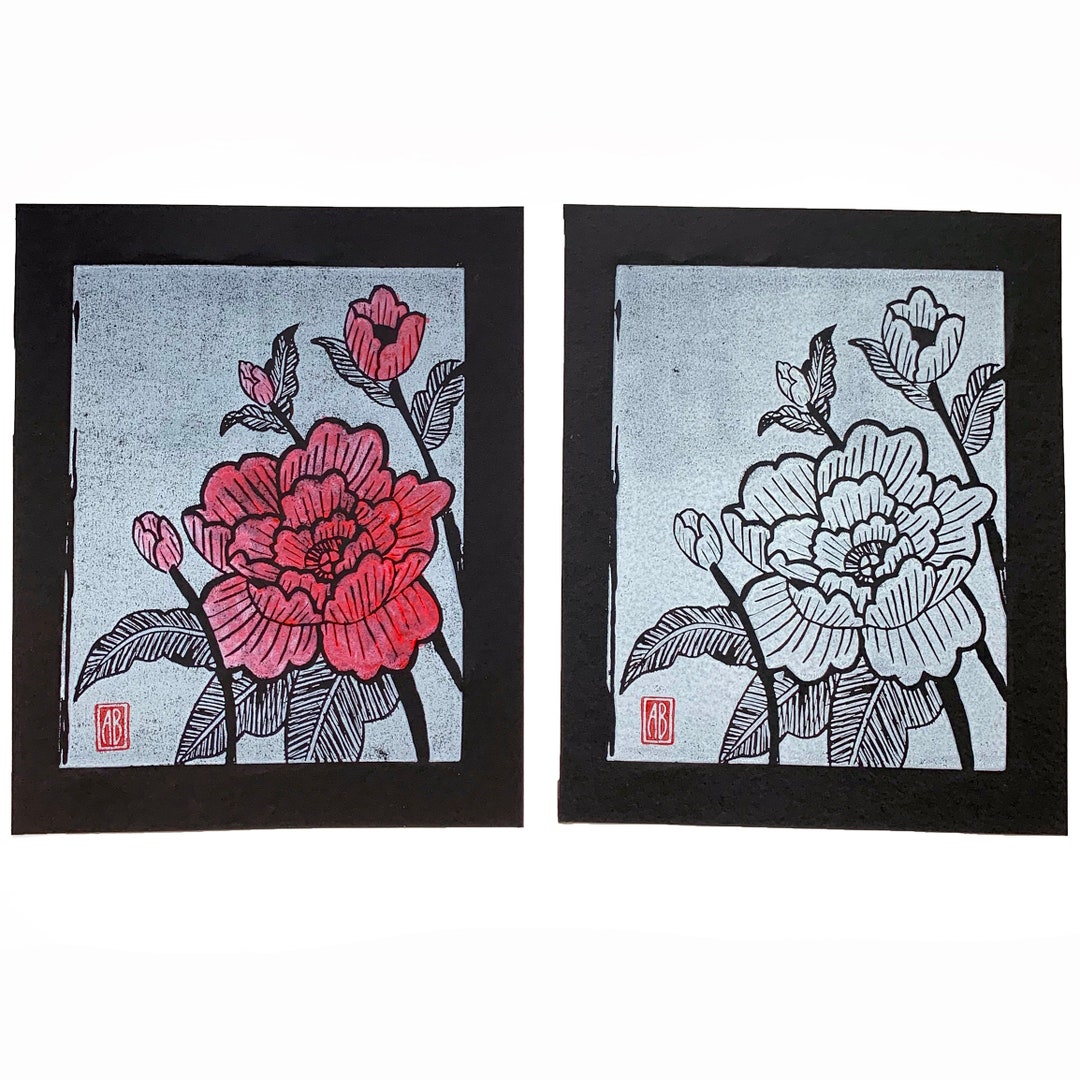 Peony Linocut Print, Peony Art, Floral Art, Wall Art, Flower Wall Decor ...