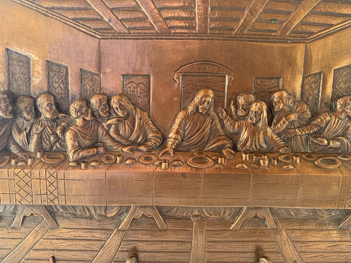 Vintage Wall Art Last Supper On Metal 11 X 6 1960s Catholic Art Da