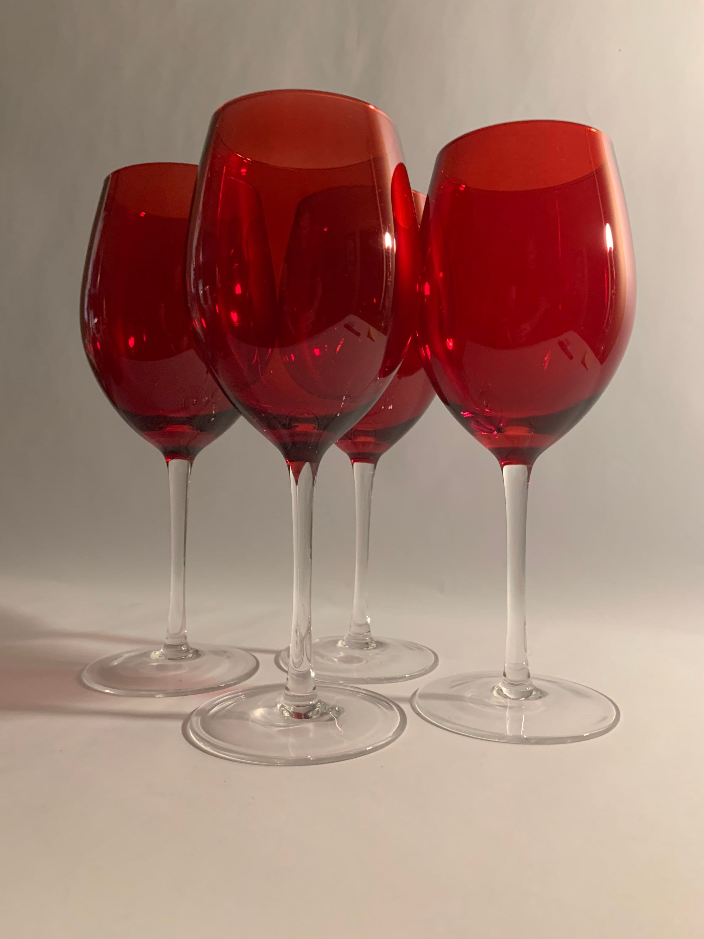Set of 10 ruby red wine glasses with grape vine etchings. Gorgeous ...