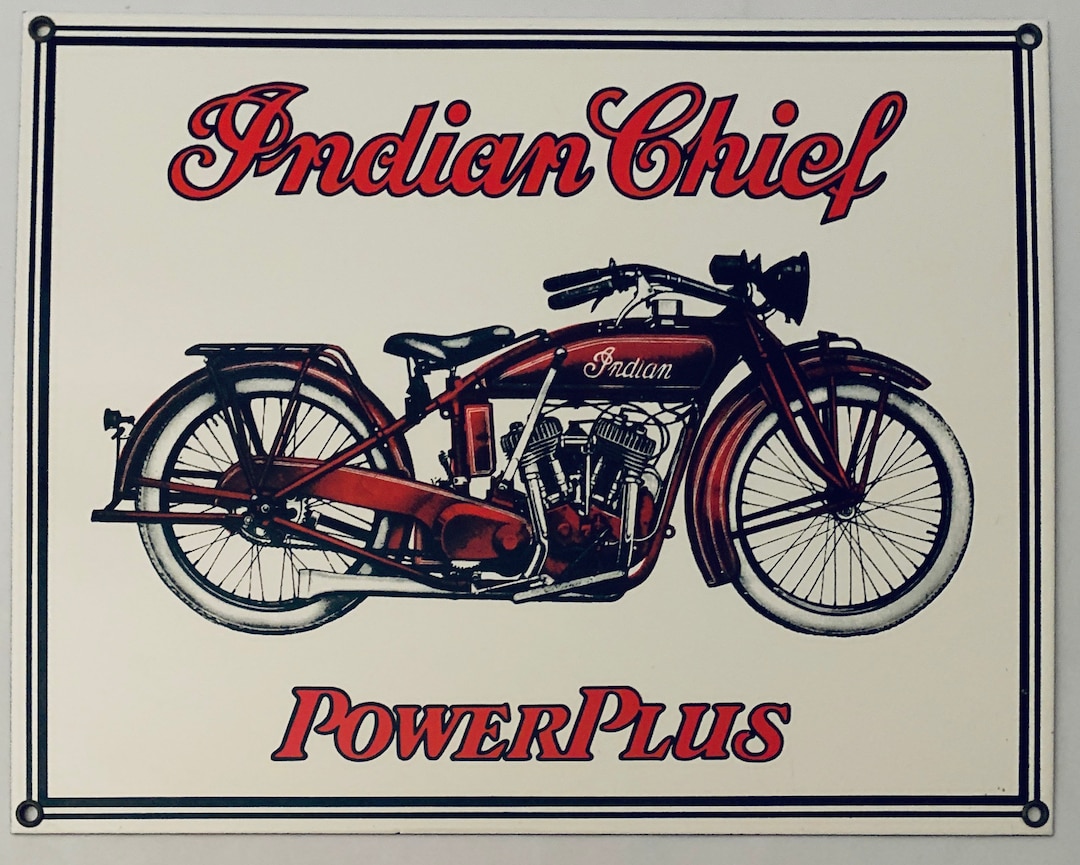Vintage INDIAN CHIEF Powerplus - Porcelain/steel Motorcycle Advertising ...