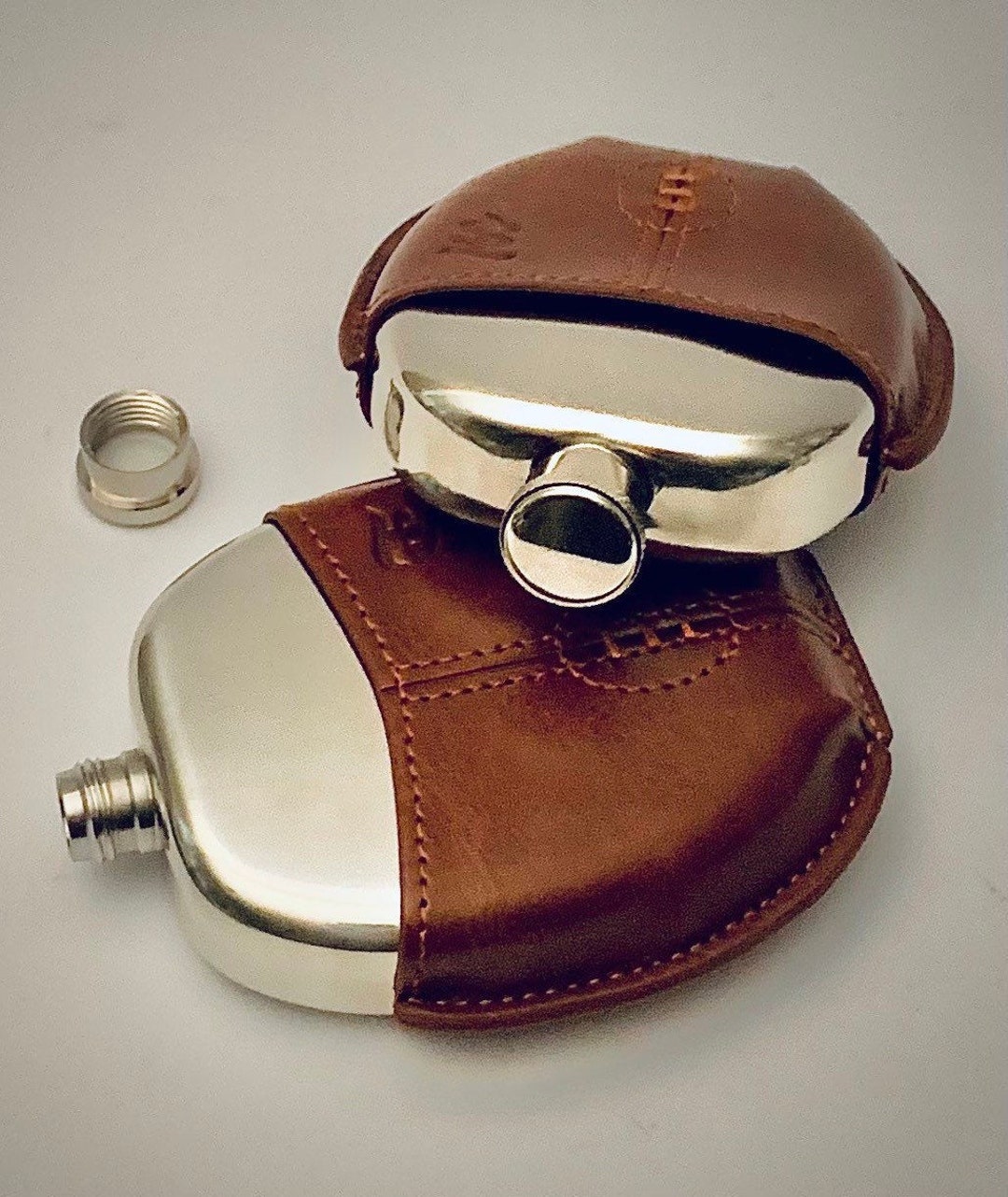 Bacardi Santa Teresa Hip Flask / Mirrored Flagon With Leather Sleeve ...