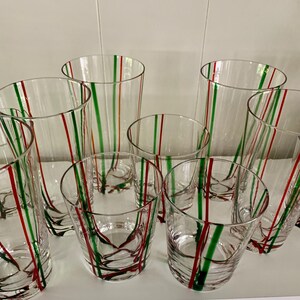 Handblown Red, Green Stripe Designed Short Tumbler Collectible Glass ...