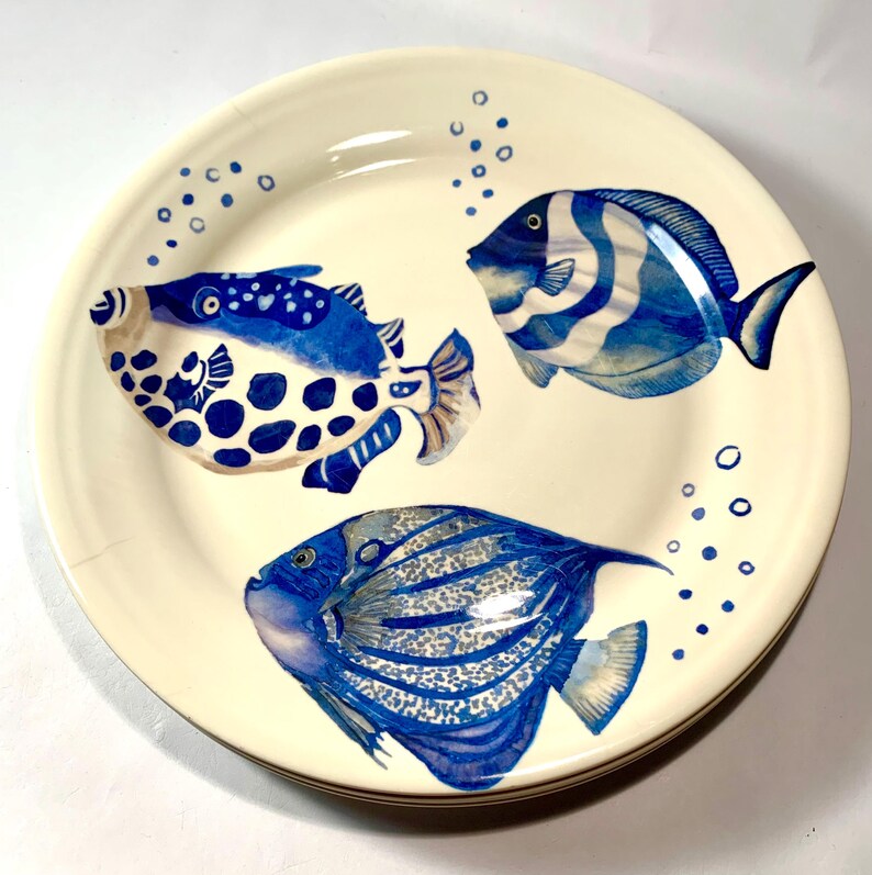 Pier 1 Melamine Dinnerware Set: Beach House Fish Design, 12-piece - Etsy