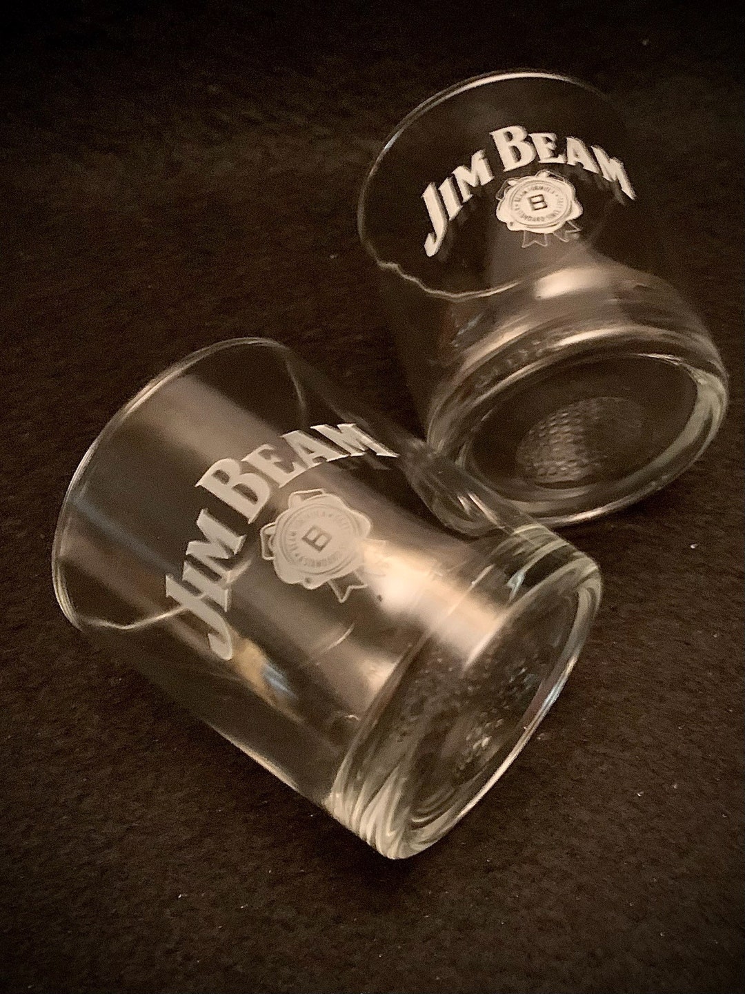 Etched and Embossed Jim Beam Old Fashion Glasses - Golf Ball Base - Set ...
