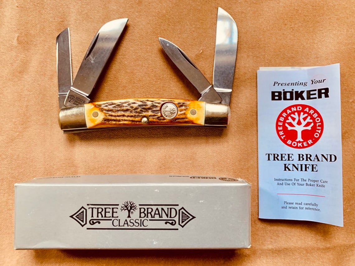 Boker Tree Brand 4 Blade Folding Pocket Knife Stag Handle | Etsy