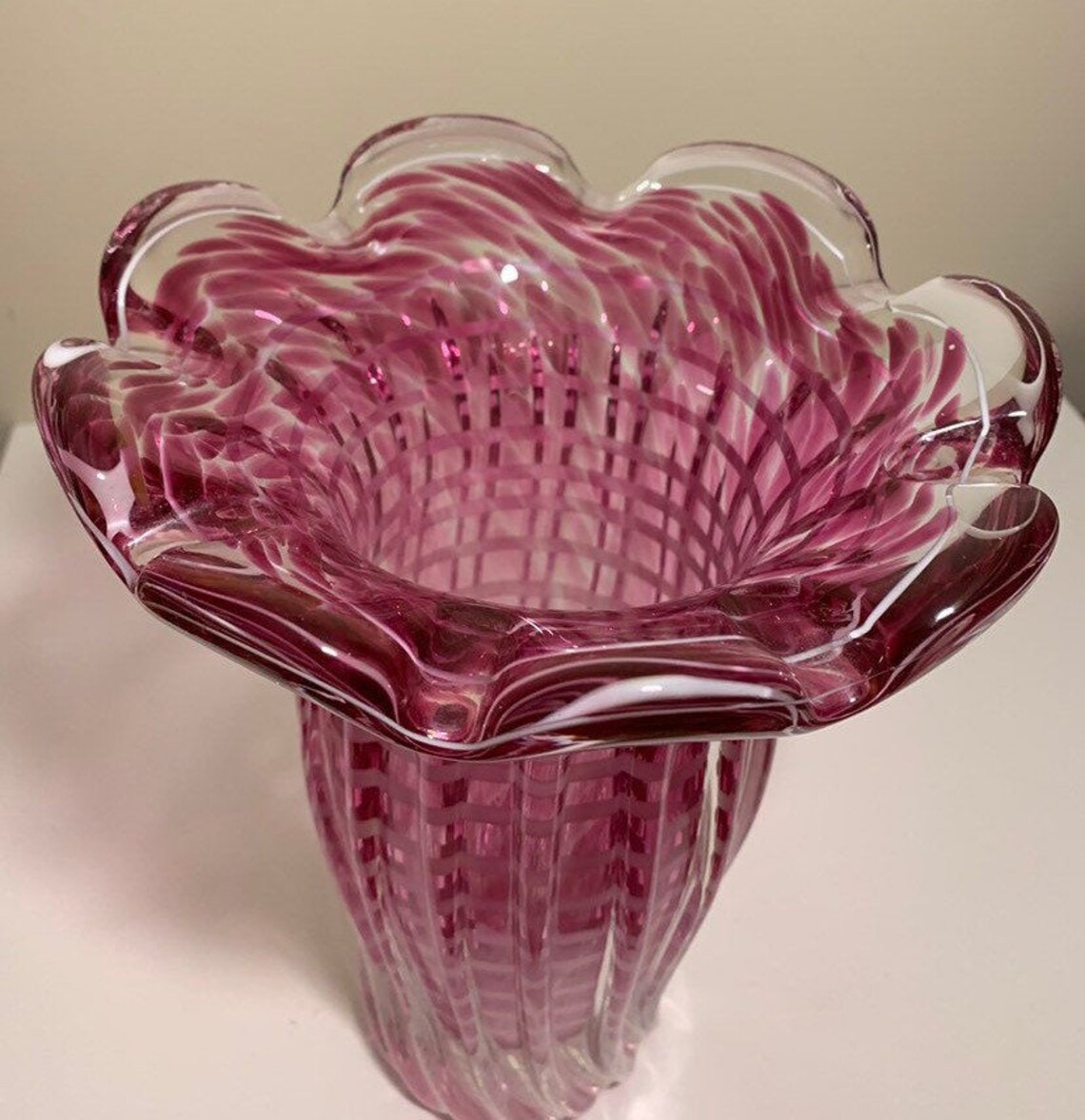 Large Signed Bohemian Art Glass Vase. Rose and White Glass | Etsy