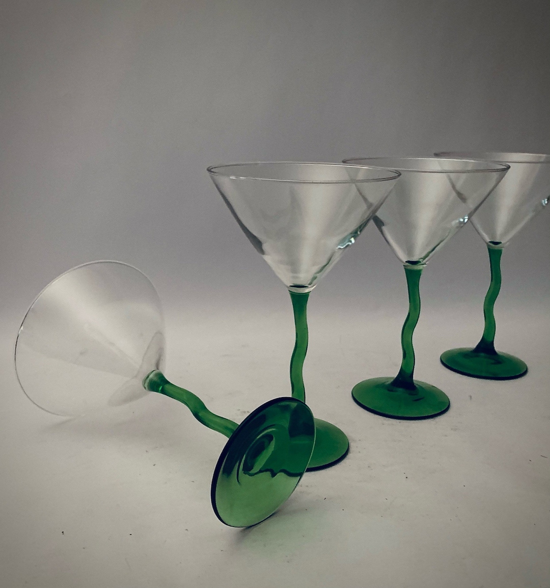 Vintage Libbey Martini Glasses: Green Wavy Stem Barware, Set of 2 - Etsy