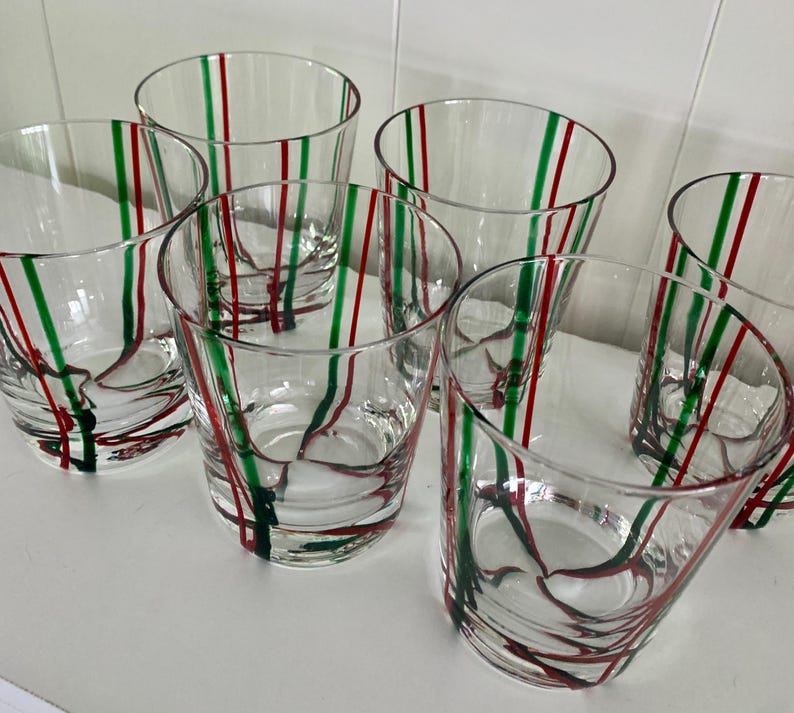 Handblown Red, Green Stripe Designed Short Tumbler Collectible Glass ...