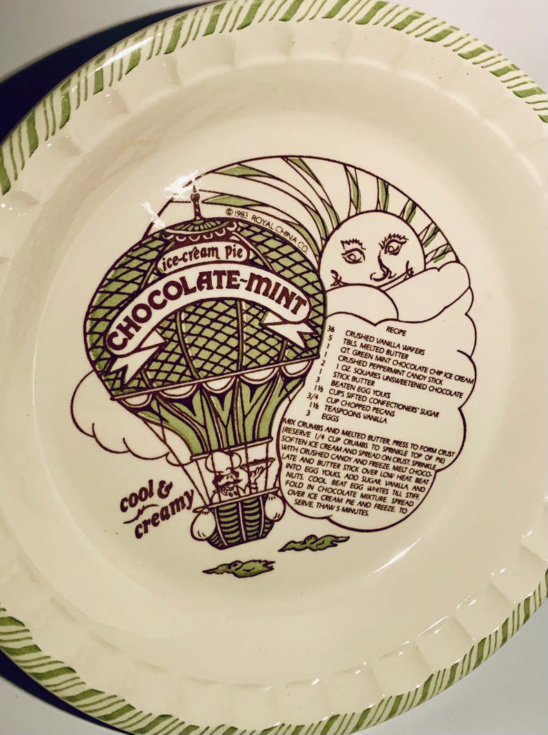Vintage 1983 Royal China Co. Chocolate Mint Ice Cream Pie Recipe Plate ...