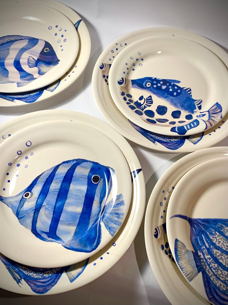 Pier 1 Melamine Dinnerware Set: Beach House Fish Design, 12-piece - Etsy