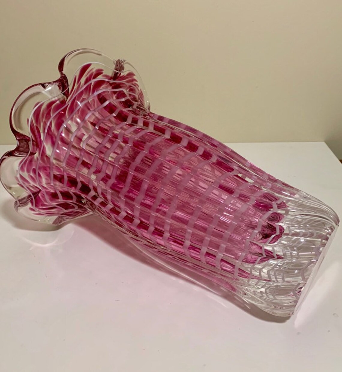 Large Signed Bohemian Art Glass Vase. Rose and White Glass | Etsy