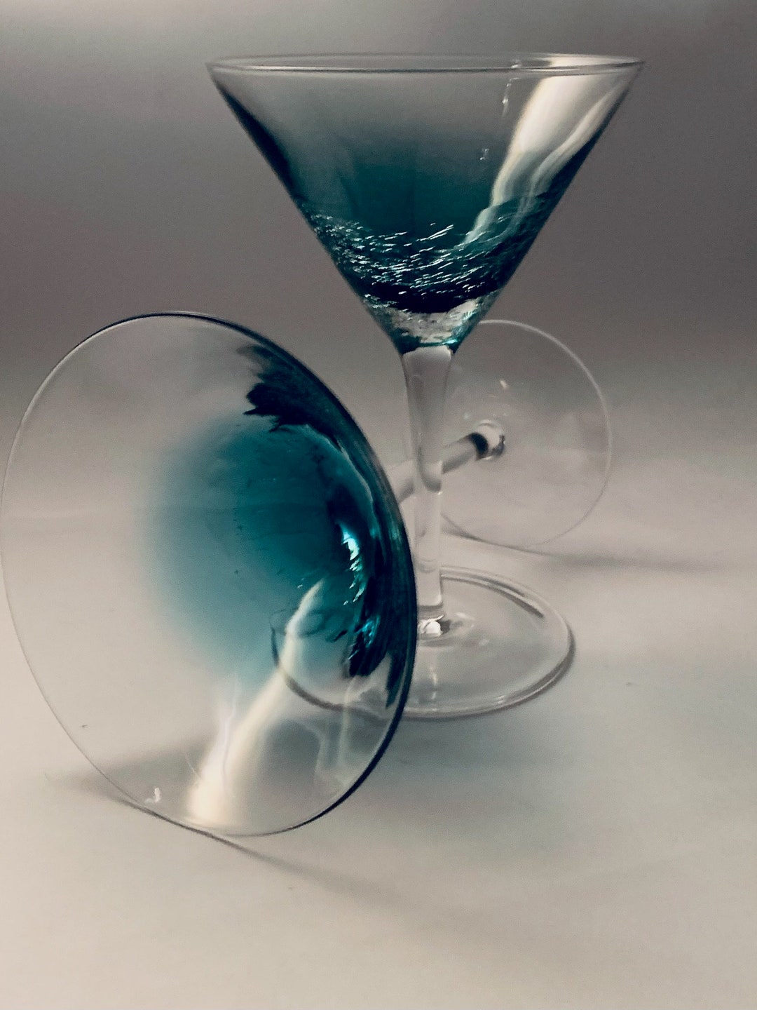 Tall Crackled Teal Bowl Martini Glasses - Set of (2) - Etsy