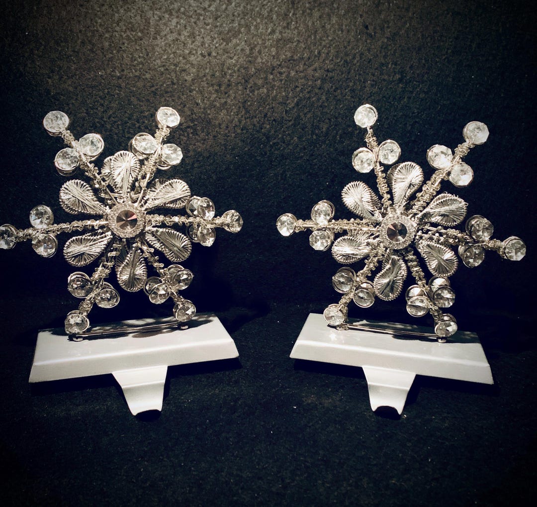 Elegant Large Silver Metal Wire Form “jeweled” Snowflake Stocking ...