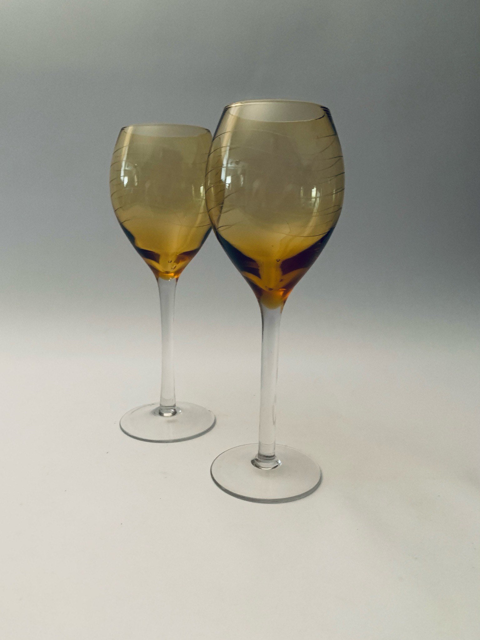 Amber Etched Swirl Wine Glasses - Set of (2) - Etsy