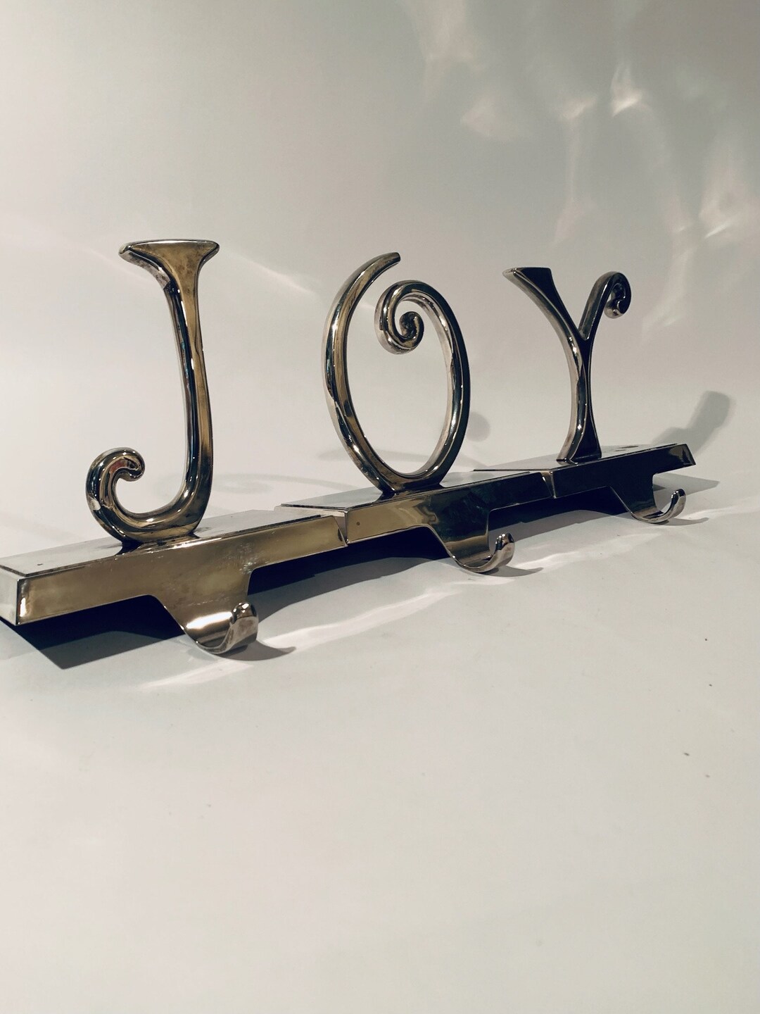 Vintage Heavy Pottery Barn “JOY” Fireplace Mantle Stocking Holders ...