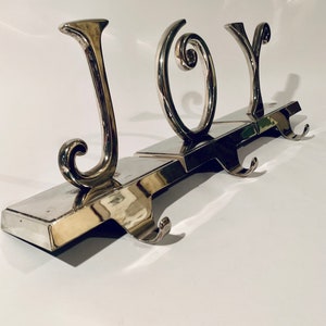 Vintage Heavy Pottery Barn JOY Fireplace Mantle Stocking Holders ...