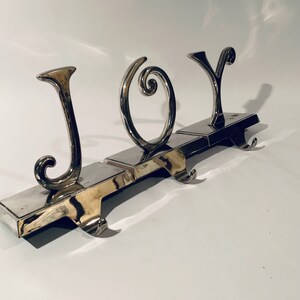 Vintage Heavy Pottery Barn “JOY” Fireplace Mantle Stocking Holders ...