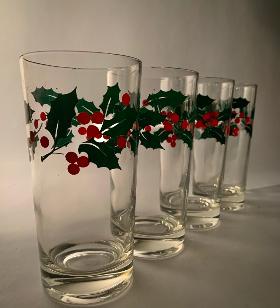 Vintage Indiana Glass Holly Berry 12 Oz High-ball /tom Collins Glasses ...