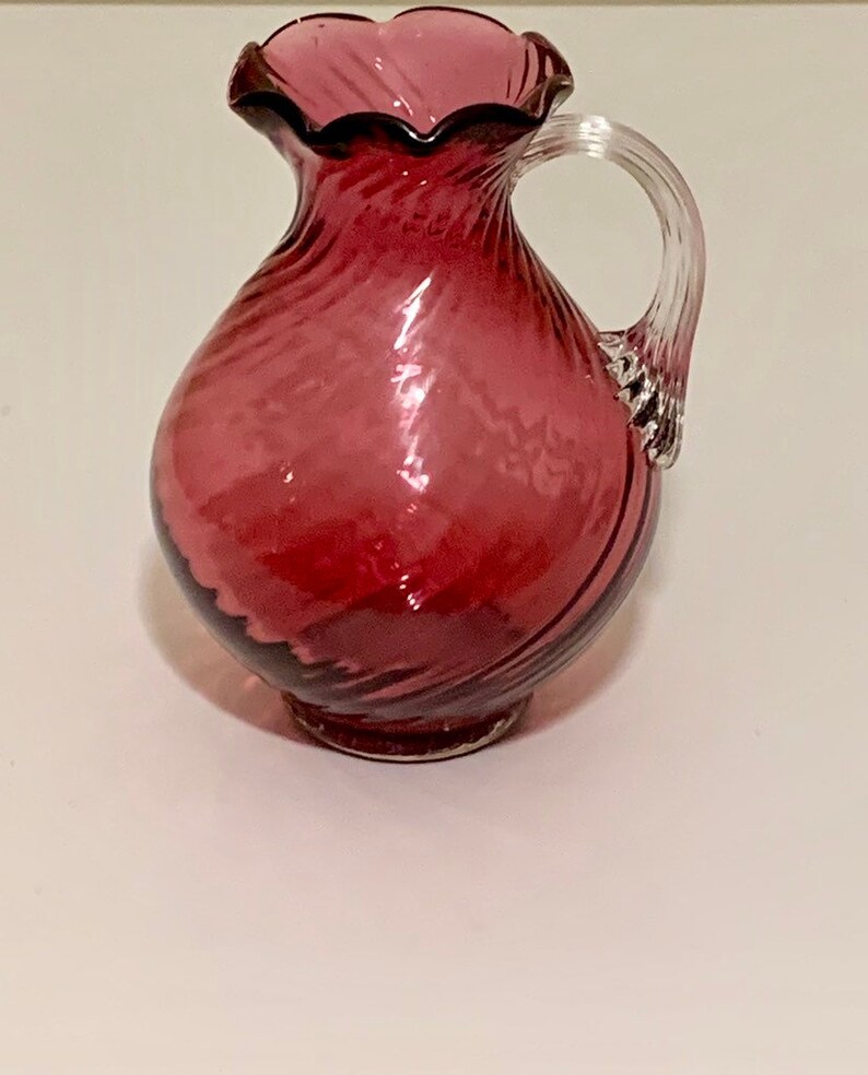 Vintage Small Fenton Cranberry Pitcher With Clear Handle - Etsy