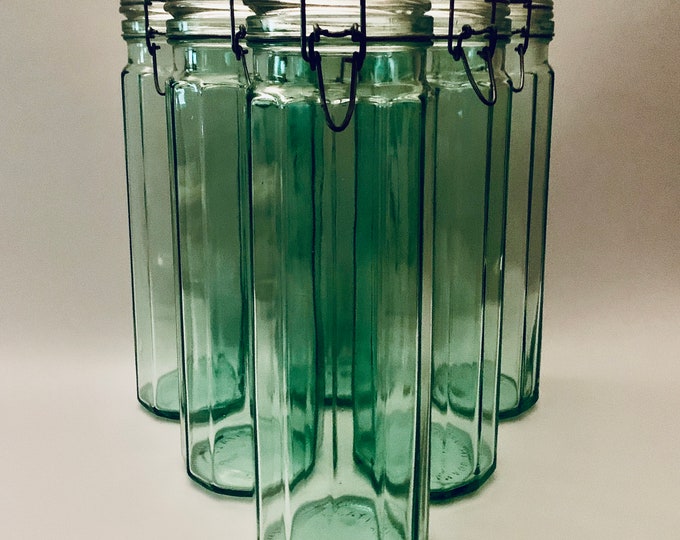 Vintage Hermetic Green Glass Jar, Canister, Pasta Canister, Made in ...