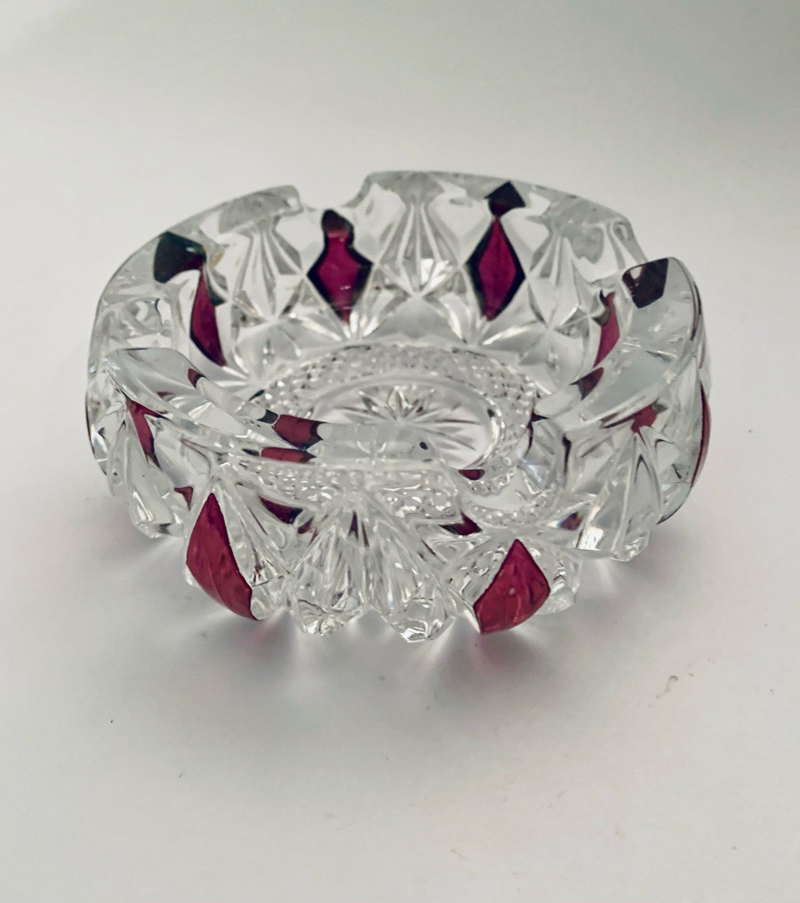 Vintage Crystal Red Ruby Cut Glass Cenicero Clear Glass | Etsy España