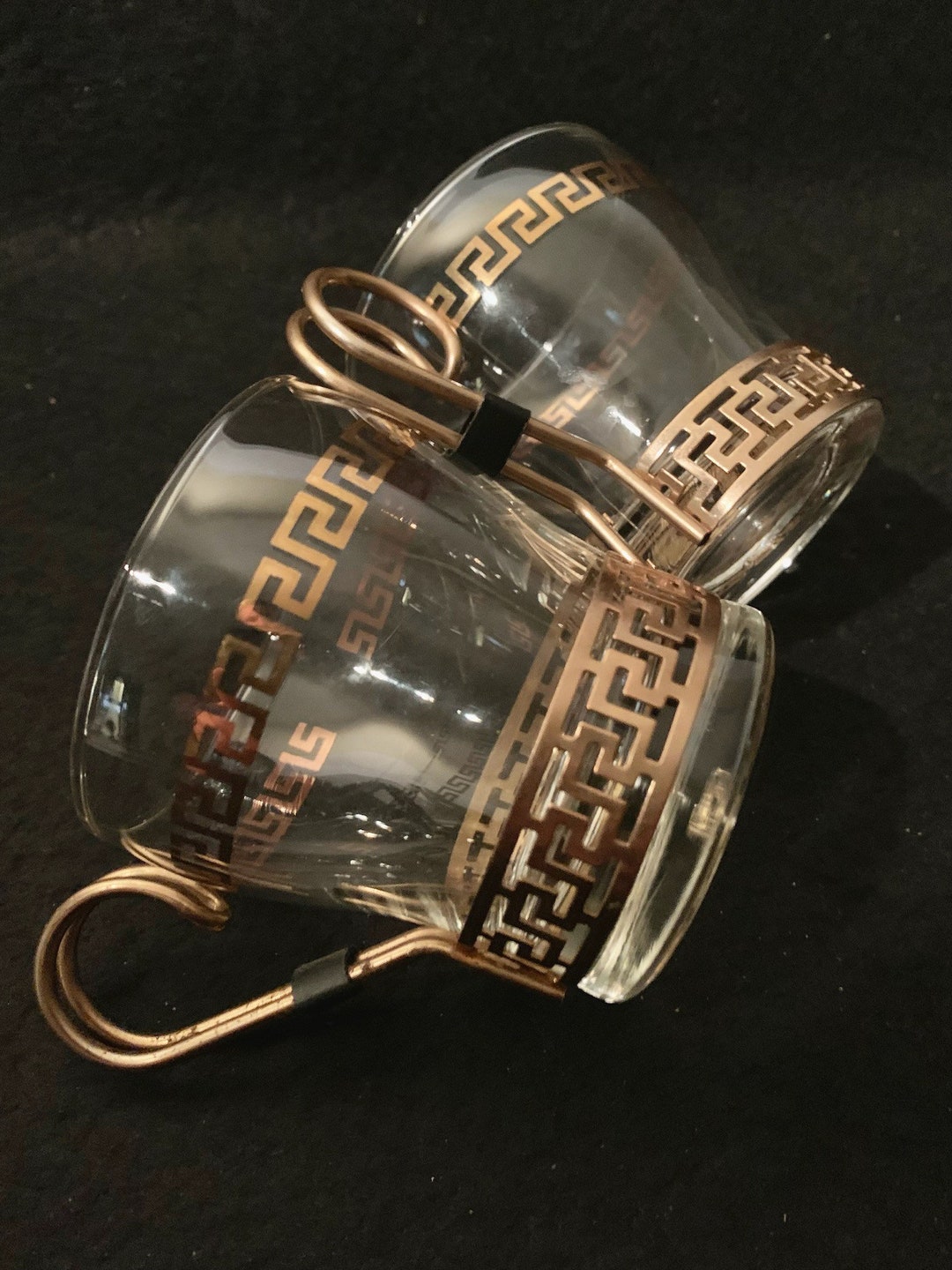 Mid Century Modern Libbey Continental Cups - Gold Greek Key Cups W ...