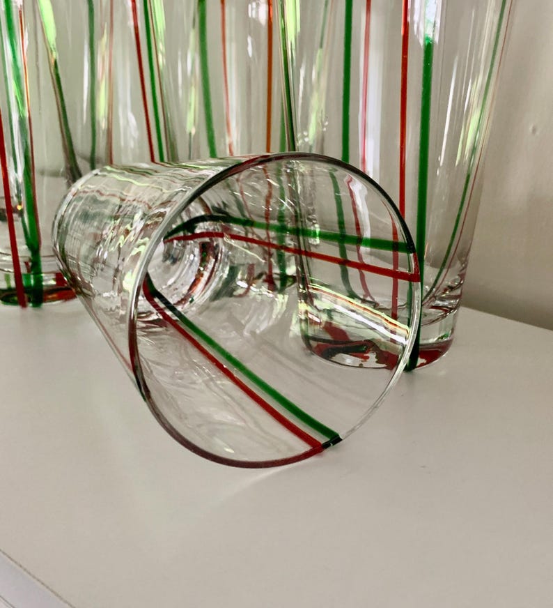 Handblown Red, Green Stripe Designed Short Tumbler Collectible Glass ...