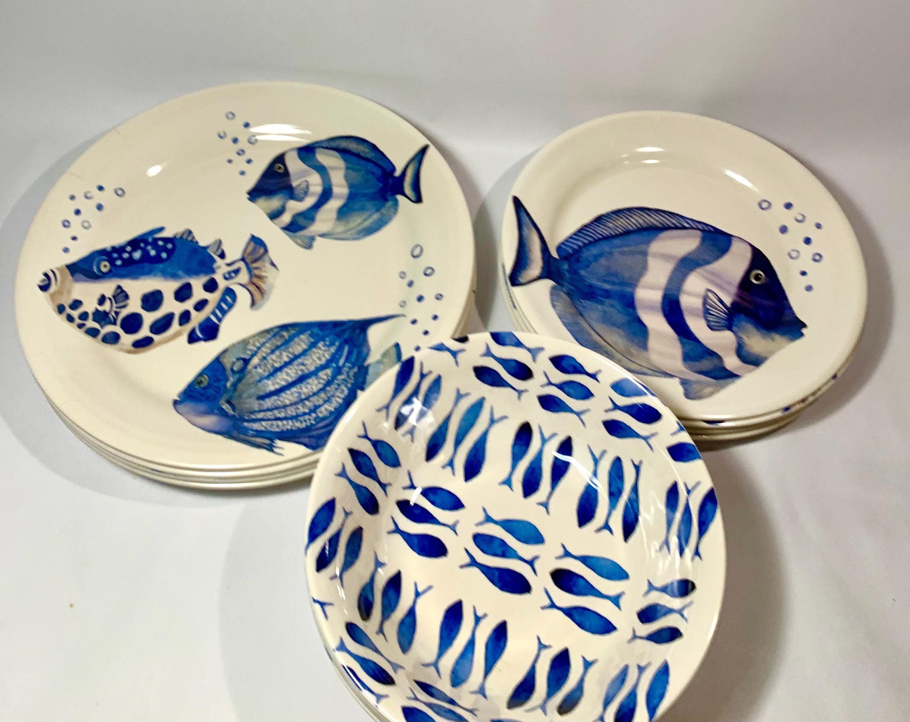 Pier 1 Melamine Dinnerware Set: Beach House Fish Design, 12-piece - Etsy