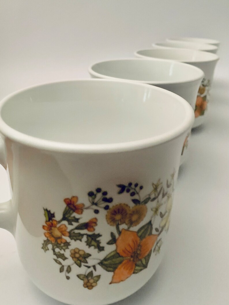 Vintage Corelle Indian Summer Coffee Mugs, Floral Tea Cups - Set of (5 ...
