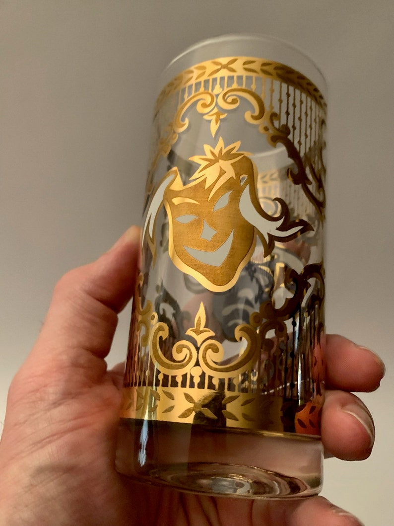 Vintage 22kt Comedy & Tragedy Theatre Mask Cocktail Highball - Etsy