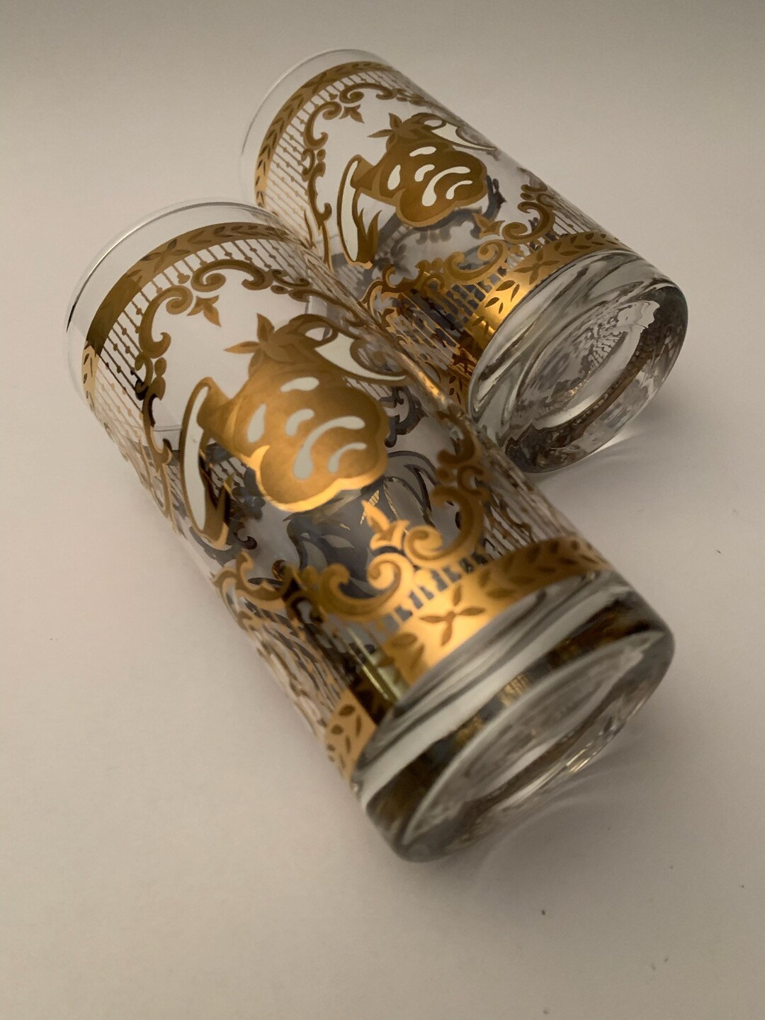 Vintage 22kt Comedy & Tragedy Theatre Mask Cocktail Highball Glasses ...