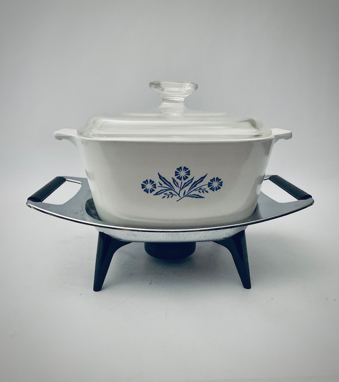 Vintage Corning Ware Royal Buffet Cornflower Casserole Warming Stand W ...
