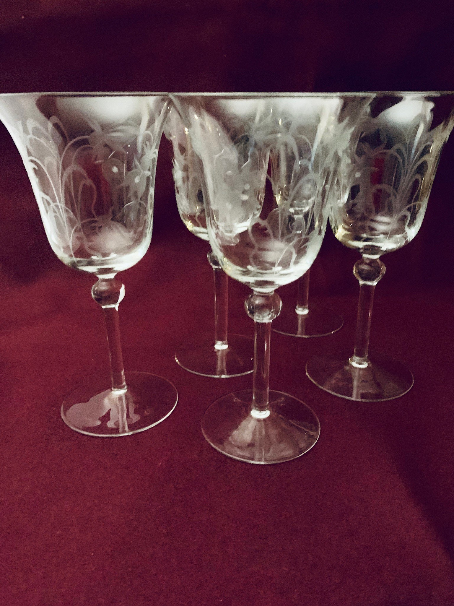 Vintage Colony Glass Wine Glasses, Lily of the Valley Etched Crystal ...
