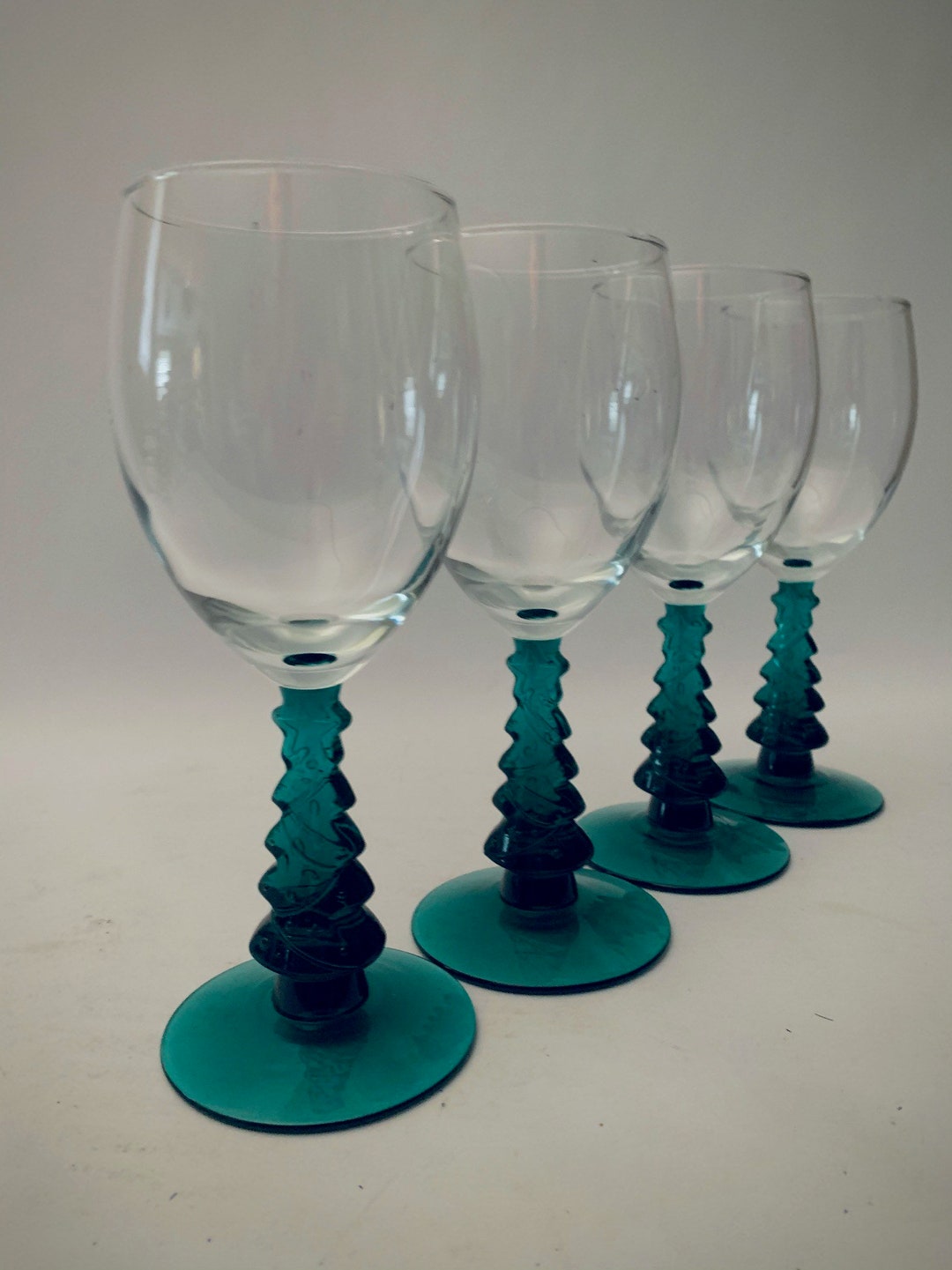 Vintage Forest Green Libbey Christmas Tree Stem Water Wine Goblets ...