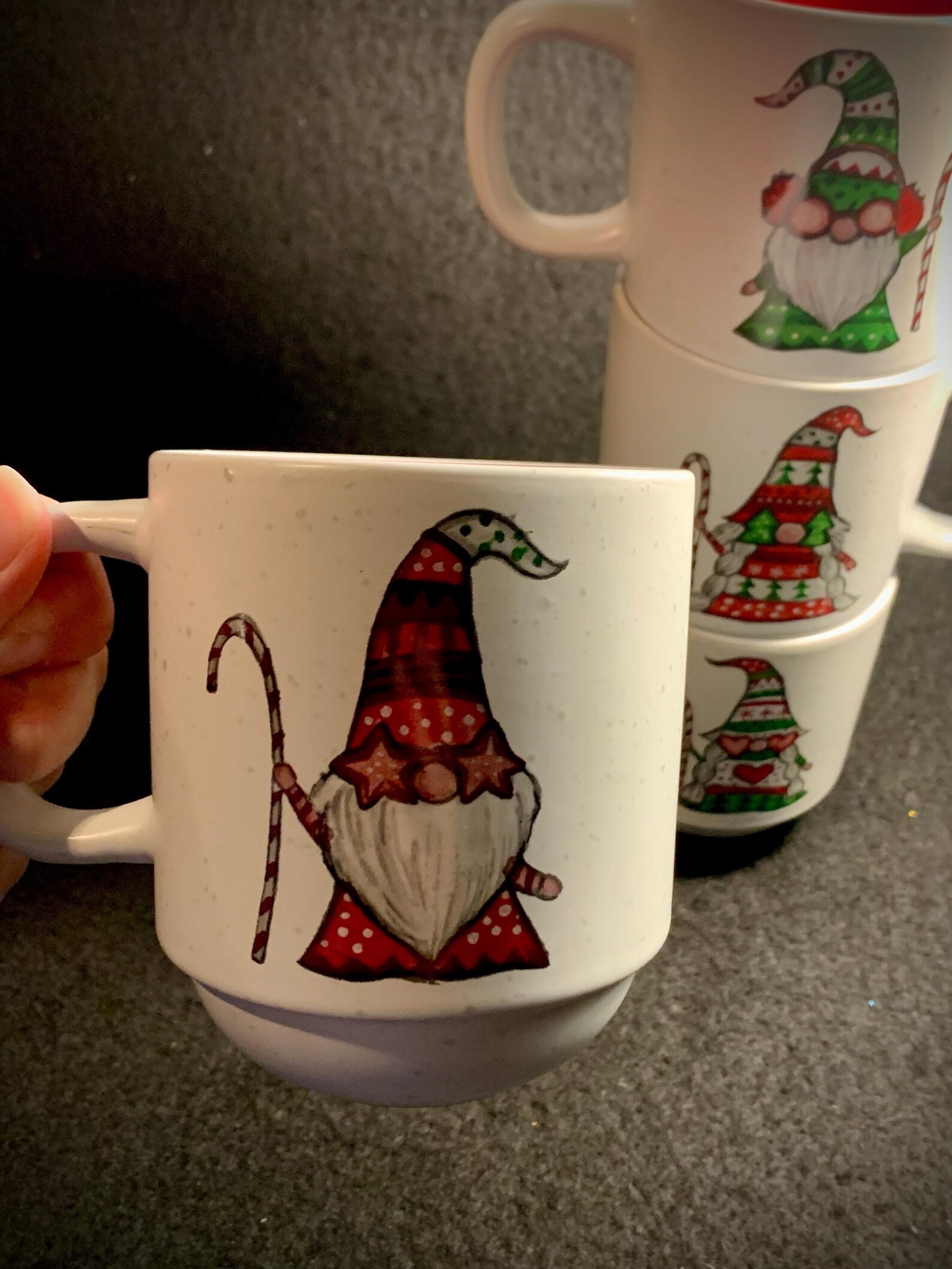 Vintage Holiday Gnome Stackable Coffee Cups in Stainless Steel Stand ...