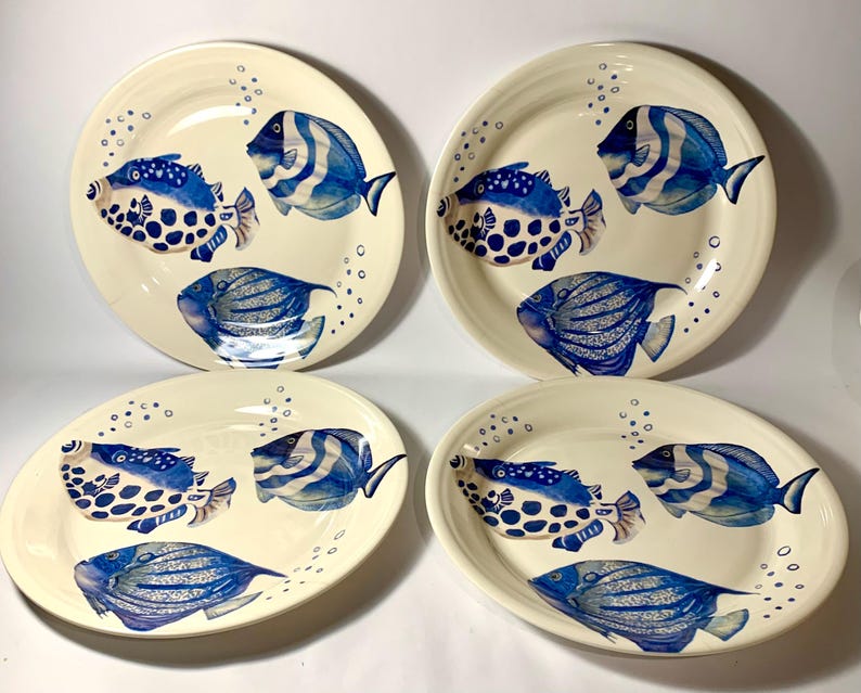 Pier 1 Melamine Dinnerware Set: Beach House Fish Design, 12-piece - Etsy