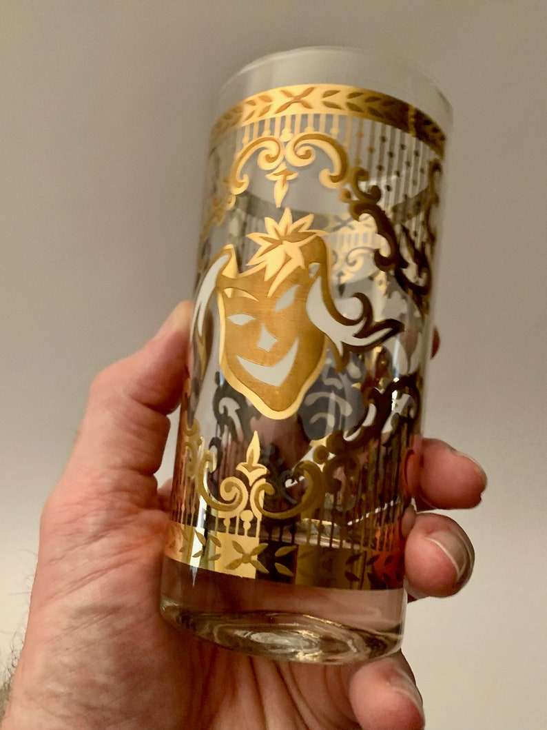 Vintage 22kt Comedy & Tragedy Theatre Mask Cocktail Highball - Etsy