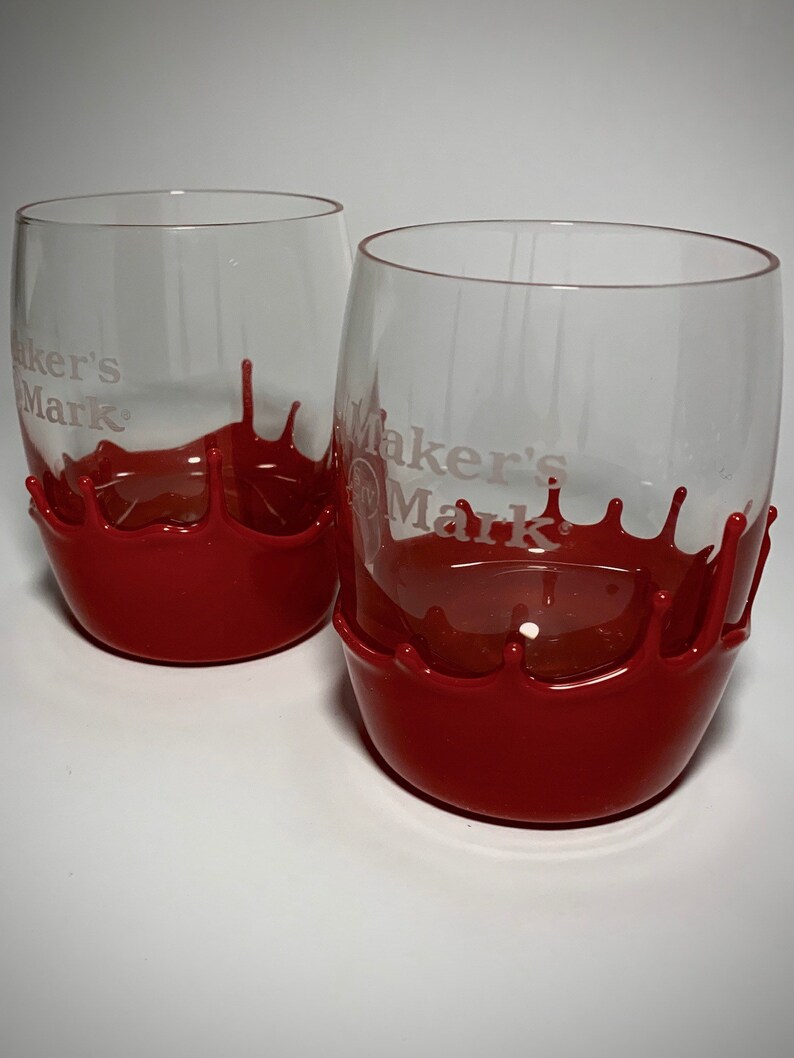 Makers Mark Bourbon Round Rocks Glasses Red wax Set of 2 - Etsy