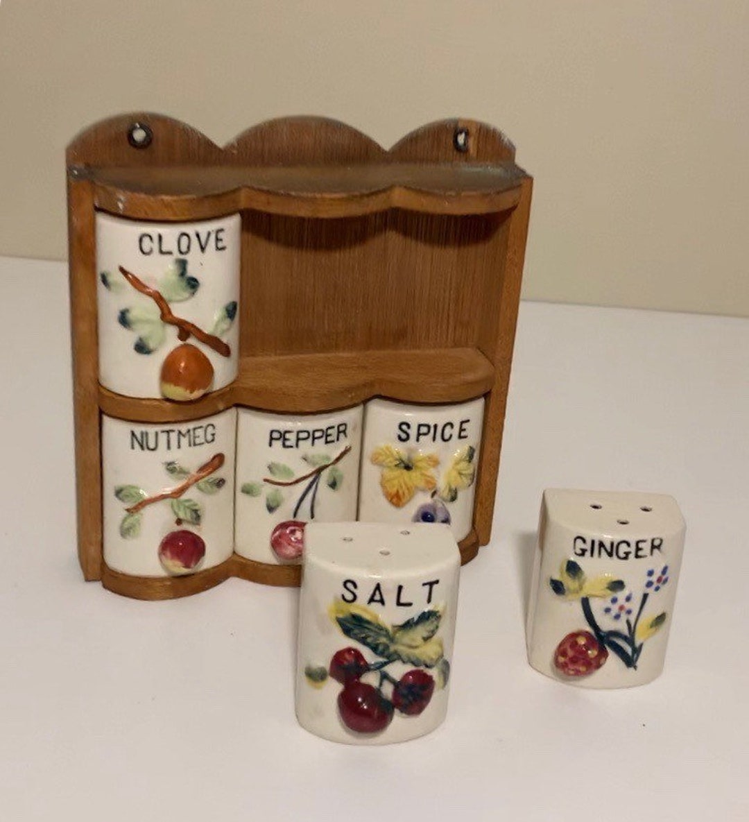 Vintage Spice Rack Majolica Style Canisters - Etsy