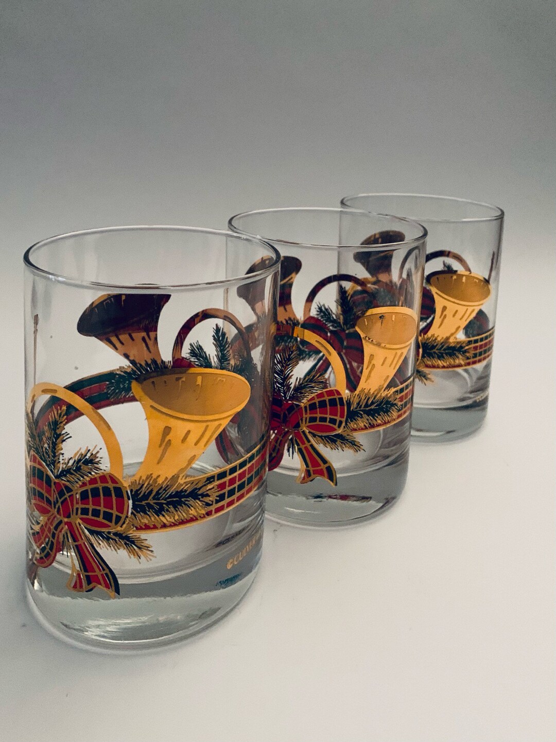 Vintage Culver Yule Horn Glasses, Christmas 22kt Gold Double Old ...