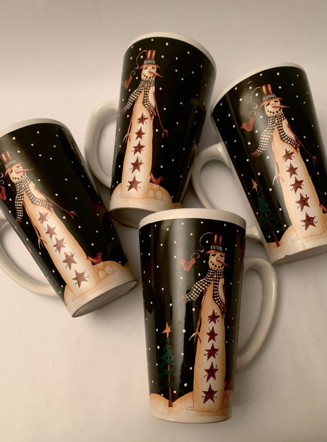 Becca Barton Snowman Latte Mugs: Holiday Winter Cups, Set of 4 or 5 - Etsy