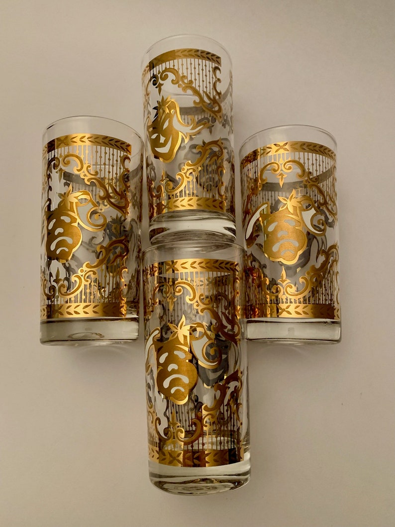 Vintage 22kt Comedy & Tragedy Theatre Mask Cocktail Highball - Etsy