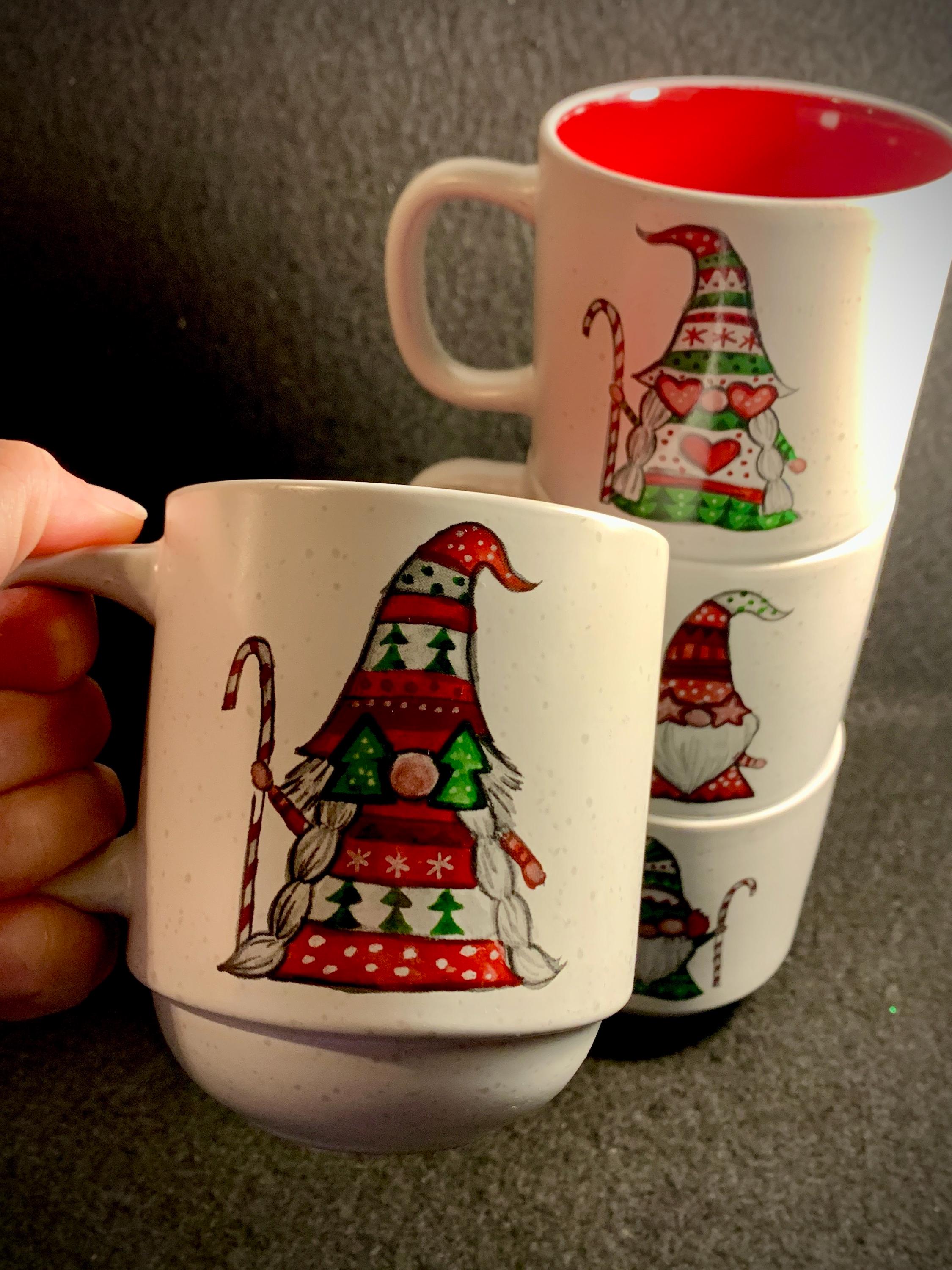 Vintage Holiday Gnome Stackable Coffee Cups in Stainless Steel Stand ...