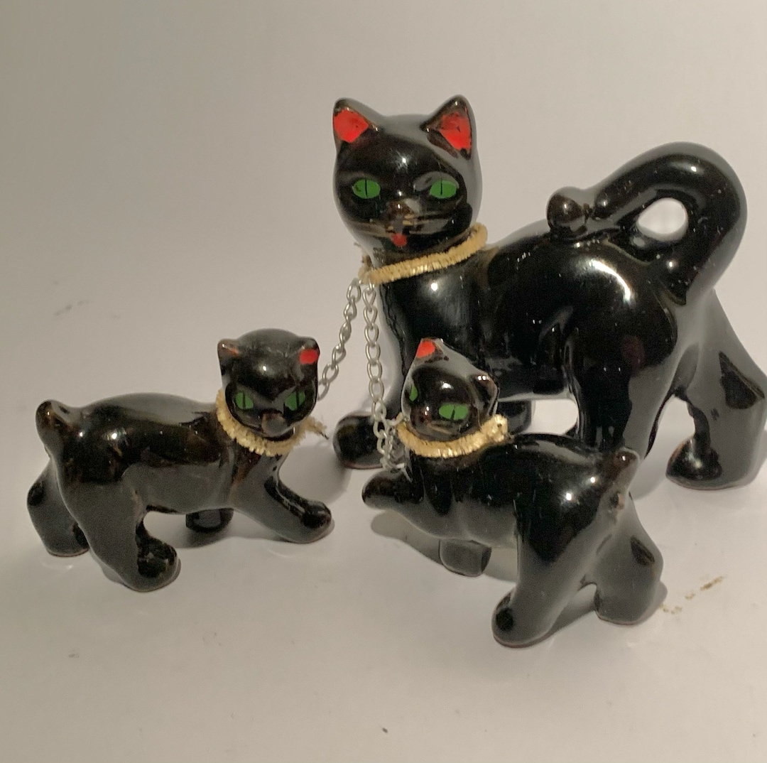 Vintage Kitschy Green Eyed Black Cat Family Ceramic Cat Figurines - Etsy