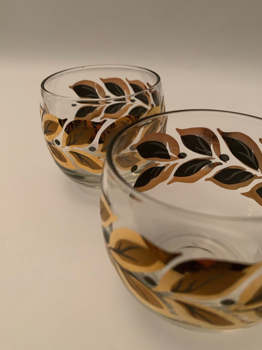 Vintage Federal Glass Gold Laurel Leaf Roly Poly Glasses ~ Set of (2 ...