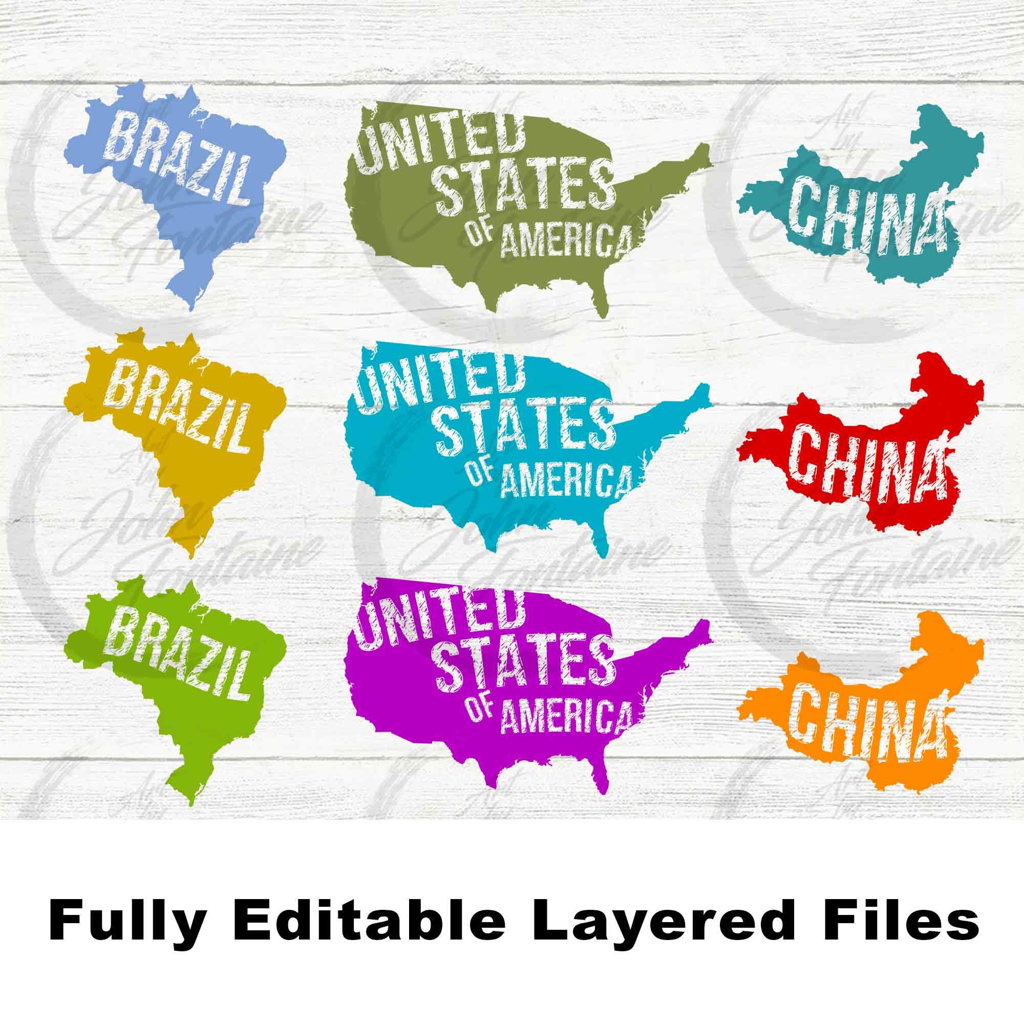 Vector Earth Map, World Map, World Map Digital, Typography Map, Country ...
